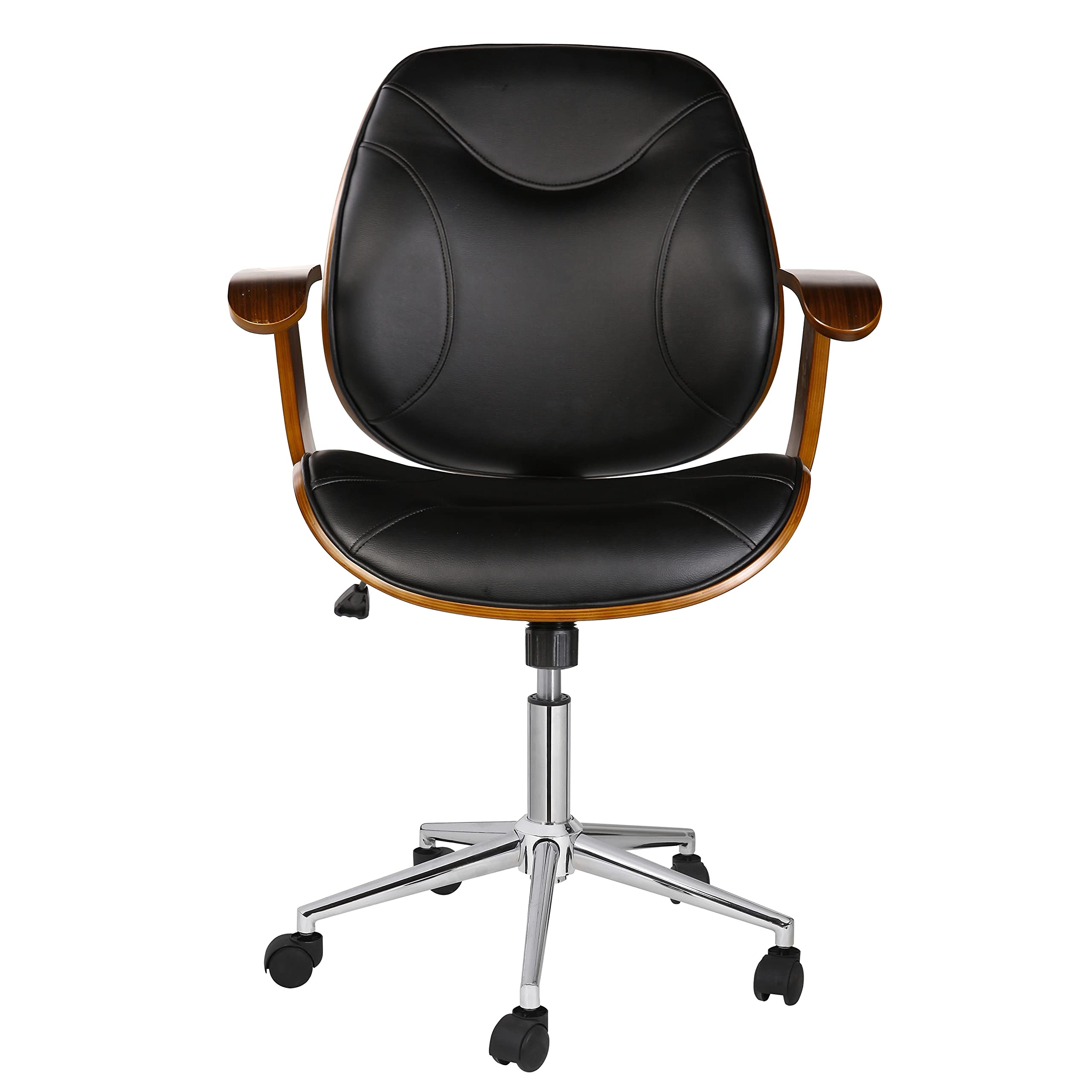 Porthos Home Flynn Adjustable Office Chair with 360° Swivel, PU Leather Upholstery, Ergonomic Back and Armrests, 5 Star Chrome Base and Roller Caster Wheels