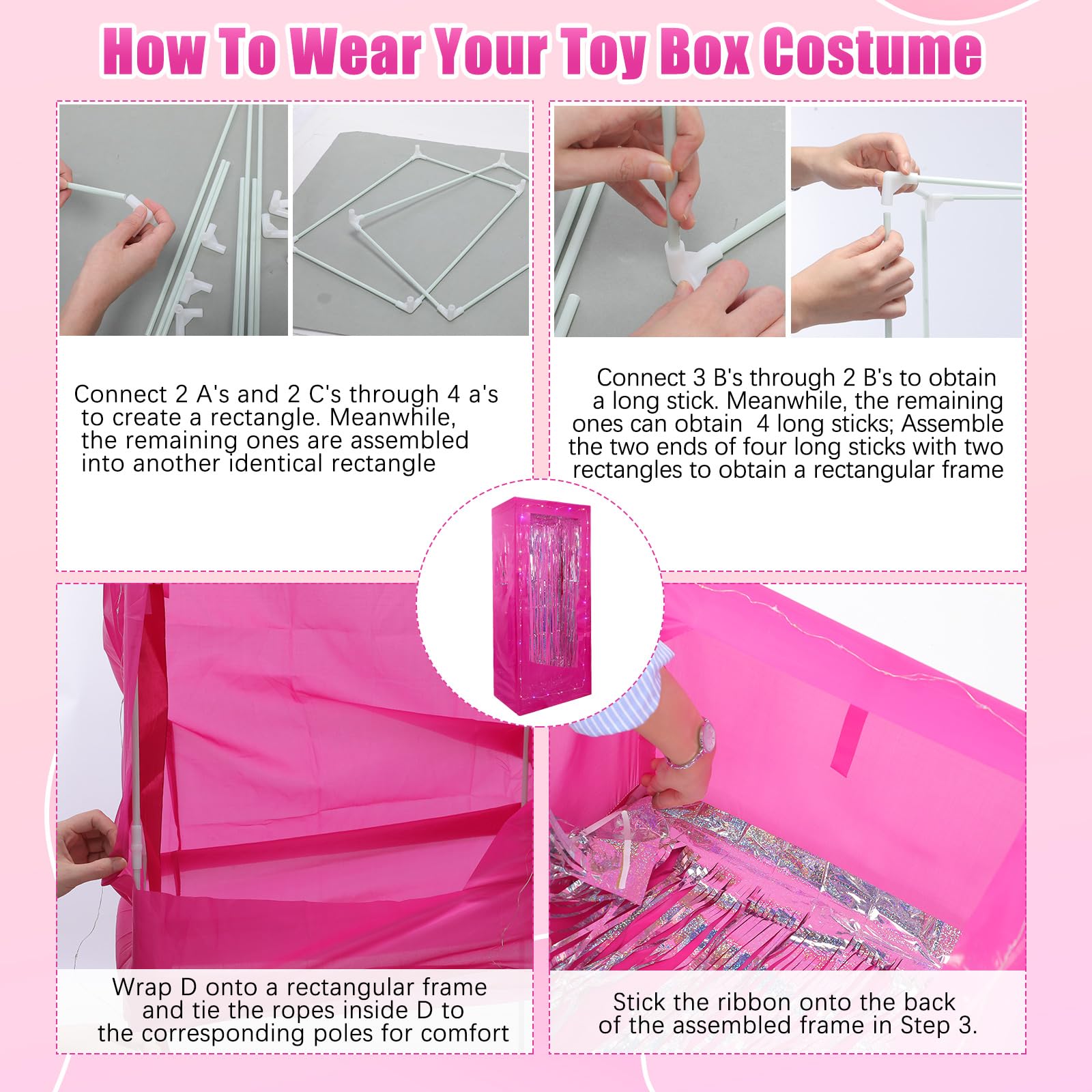 Poen 2 Pcs Adult Women Halloween Costumes Doll Box Accessory for Halloween Parties, Wrinkle and Shrink Resistant Polyester (Pink)
