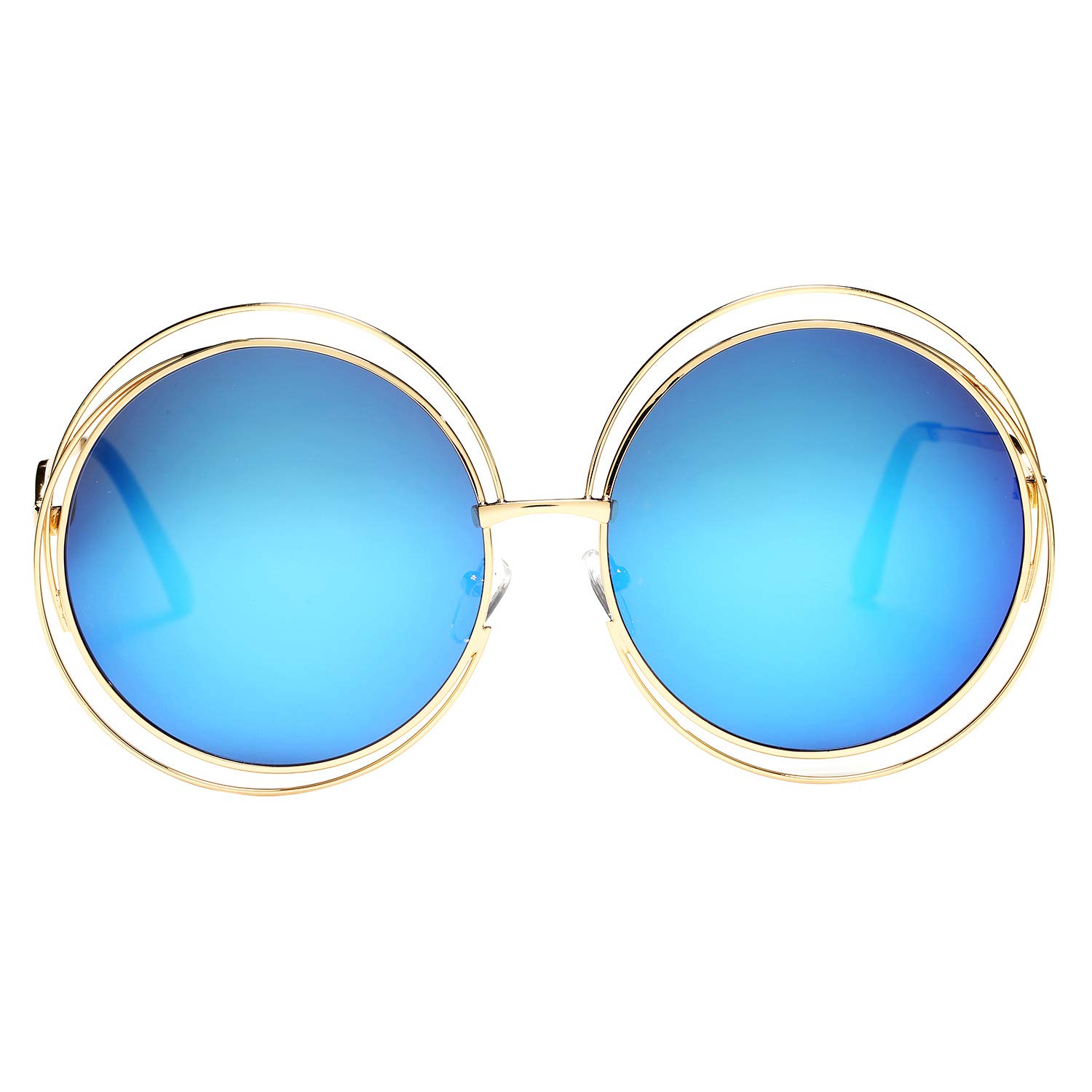 Pro Acme Women’s Double Circle Metal Wire Frame Oversized Round Sunglasses (Brown)