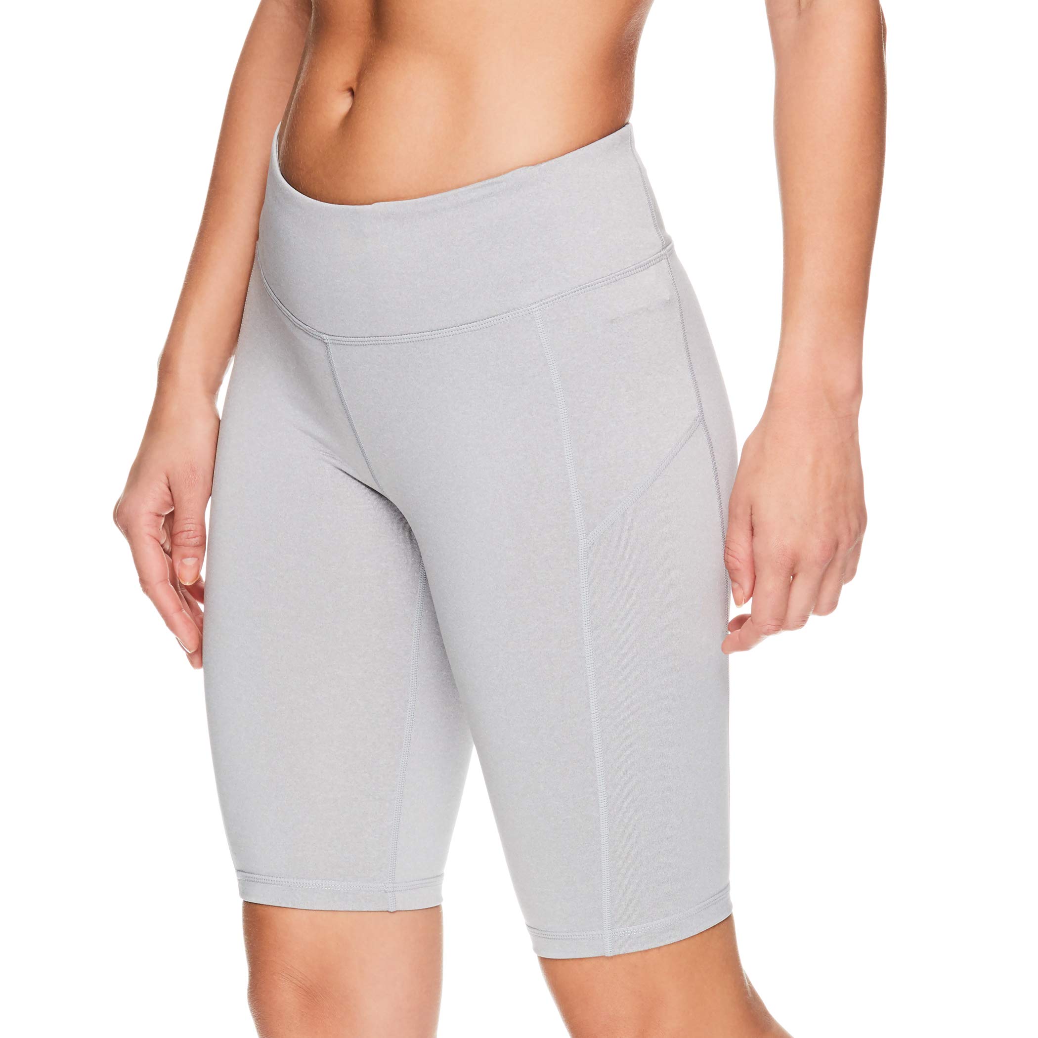Reebok Women's Compression Running Shorts with Phone Pocket - High Waisted Performance Workout Short - 11 Inch Inseam - Quick Training Grey Heather, X-Large