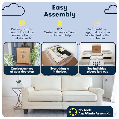 Serta Copenhagen 78" Sofa - Pillowed Back Cushions and Rounded Arms, Durable Modern Upholstered Fabric - Navy Blue