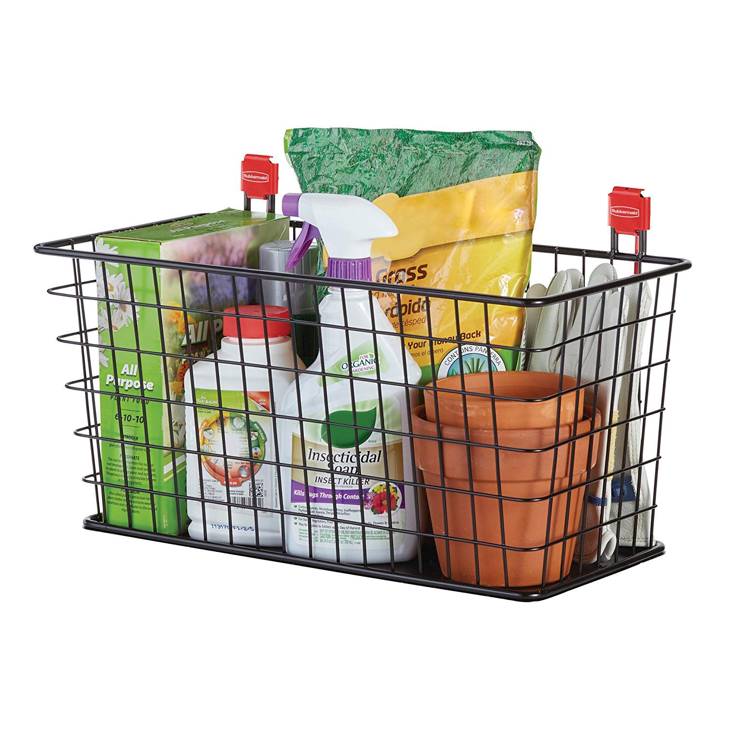 Rubbermaid Outdoor Metal Backyard Storage Accessories Shelf, Black Wall-Mounted Storage Wire Basket Tool Organizer
