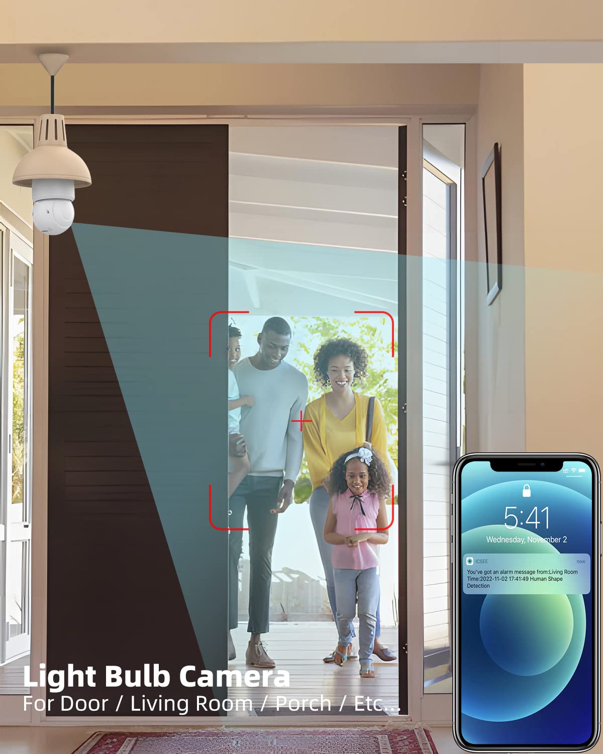 Security Camera Sets, Light Bulb Security Camera Indoor Camera Wireless with Phone App Baby Monitor with Camera and Audio 360° WiFi Cameras for Home Security Motion Tracking Full Color Night Vision