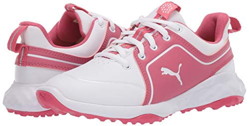Puma Golf Unisex-Kid's Grip Fusion 2.0 Golf Shoe, Puma White-Rapture Rose, 5 M US Big Kid