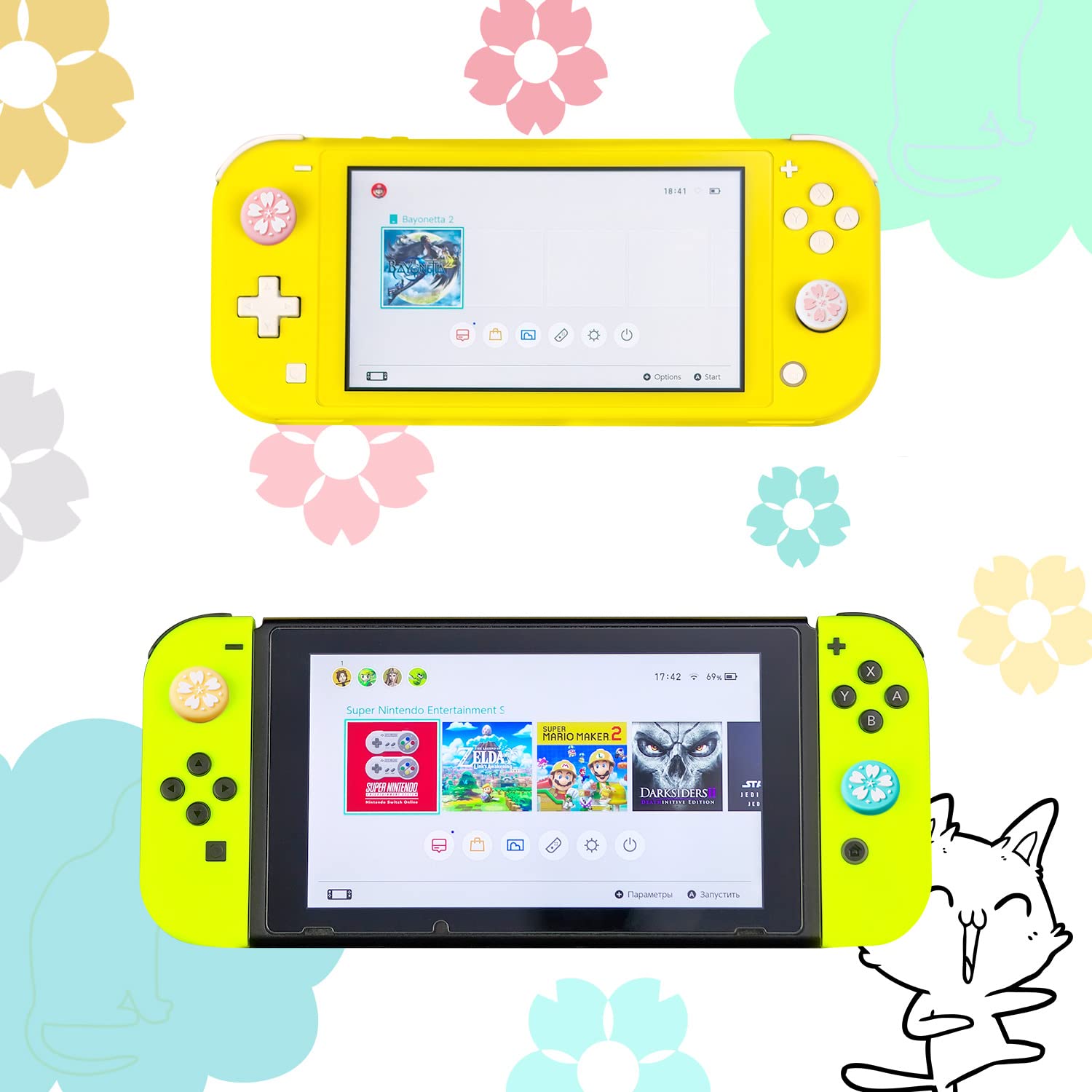 Sumind 8 Pieces Sakura Flower Thumb Grip Caps, Thumb Grips Analog Stick Cover Soft Silicone Button Joystick Cap Compatible with Nintendo Switch, Switch Lite and Joy-Con Controller