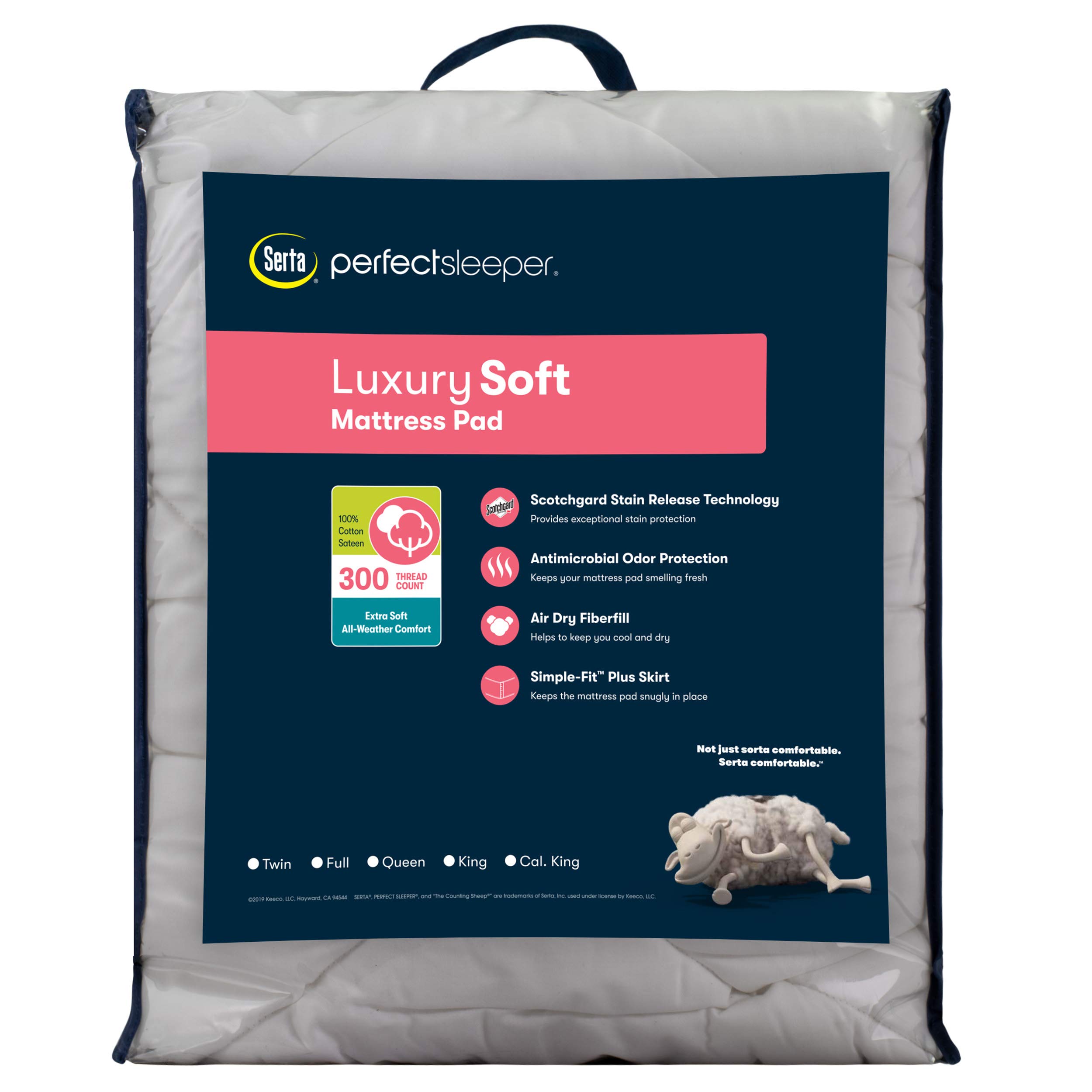 Serta Luxury Soft Fiber Fill Cooling Fitted Mattress Pad Cover, Queen, White