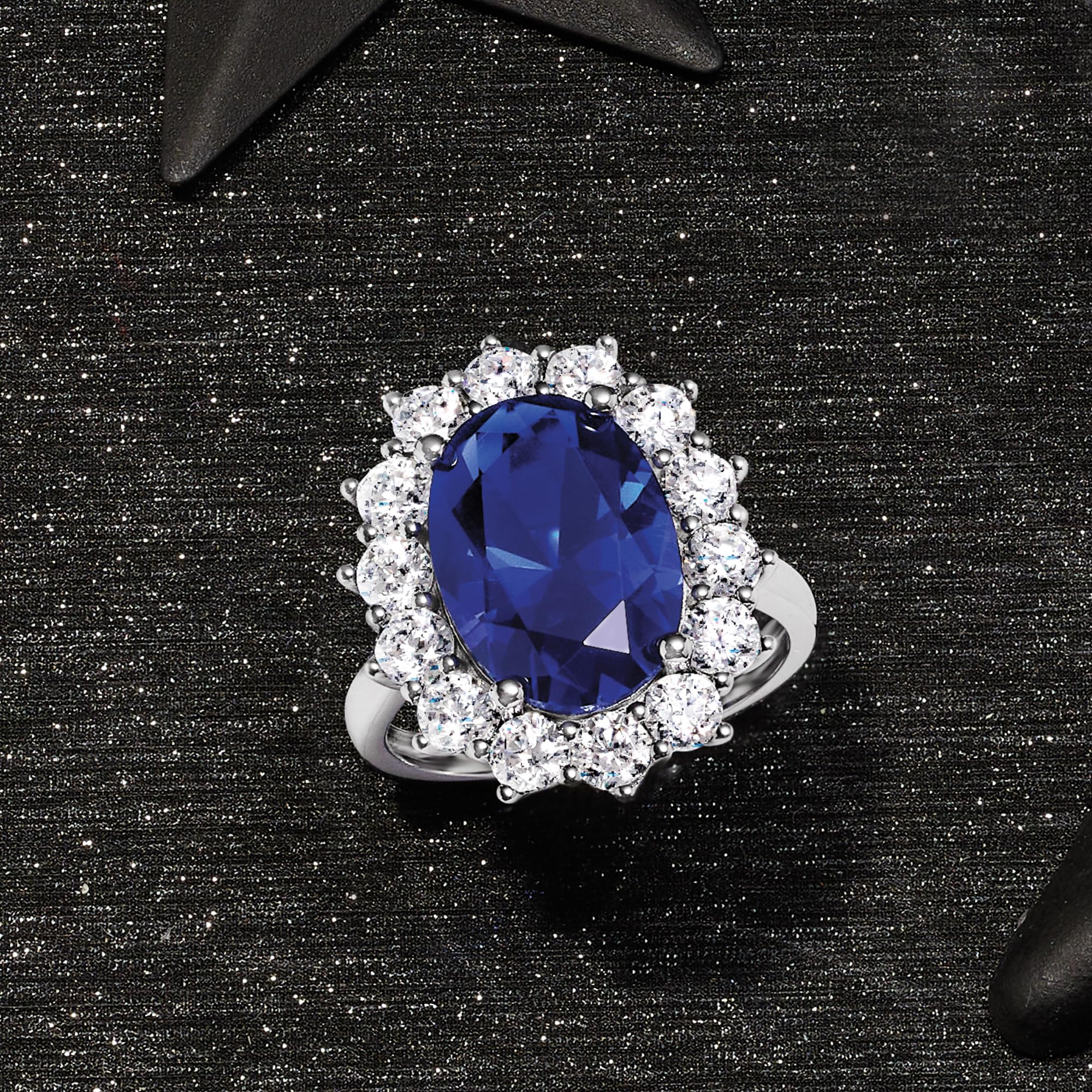 Ross-Simons 5.30 Carat Simulated Sapphire and 1.80 ct. t.w. CZ Ring in Sterling Silver. Size 6