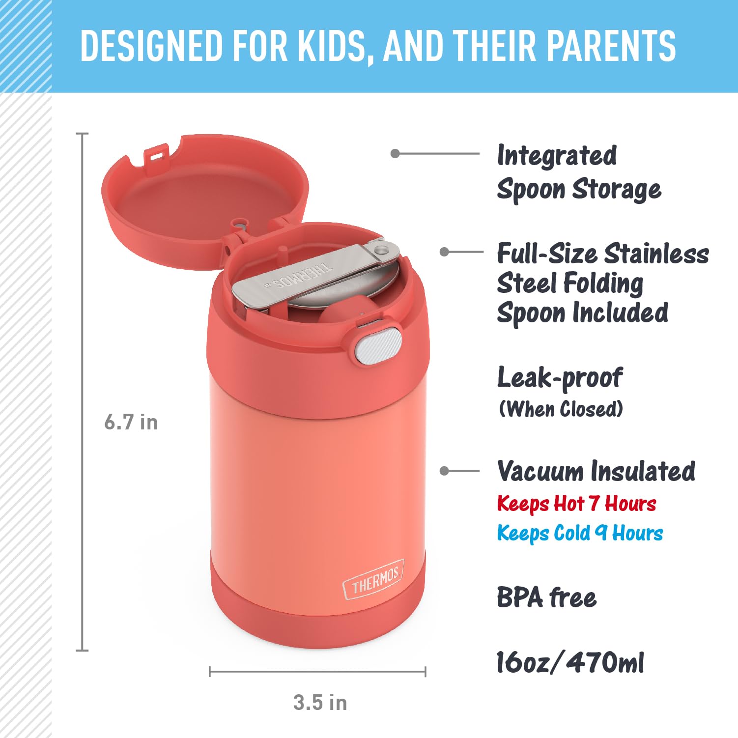 THERMOS FUNTAINER 16 Ounce Stainless Steel Vacuum Insulated Food Jar with Folding Spoon, Apricot