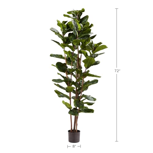 Pure Garden Artificial Fiddle Leaf Fig Tree-6FT Fake Plant with Pot and Natural Feel Leaves for Home or Office Decor, 72", Green
