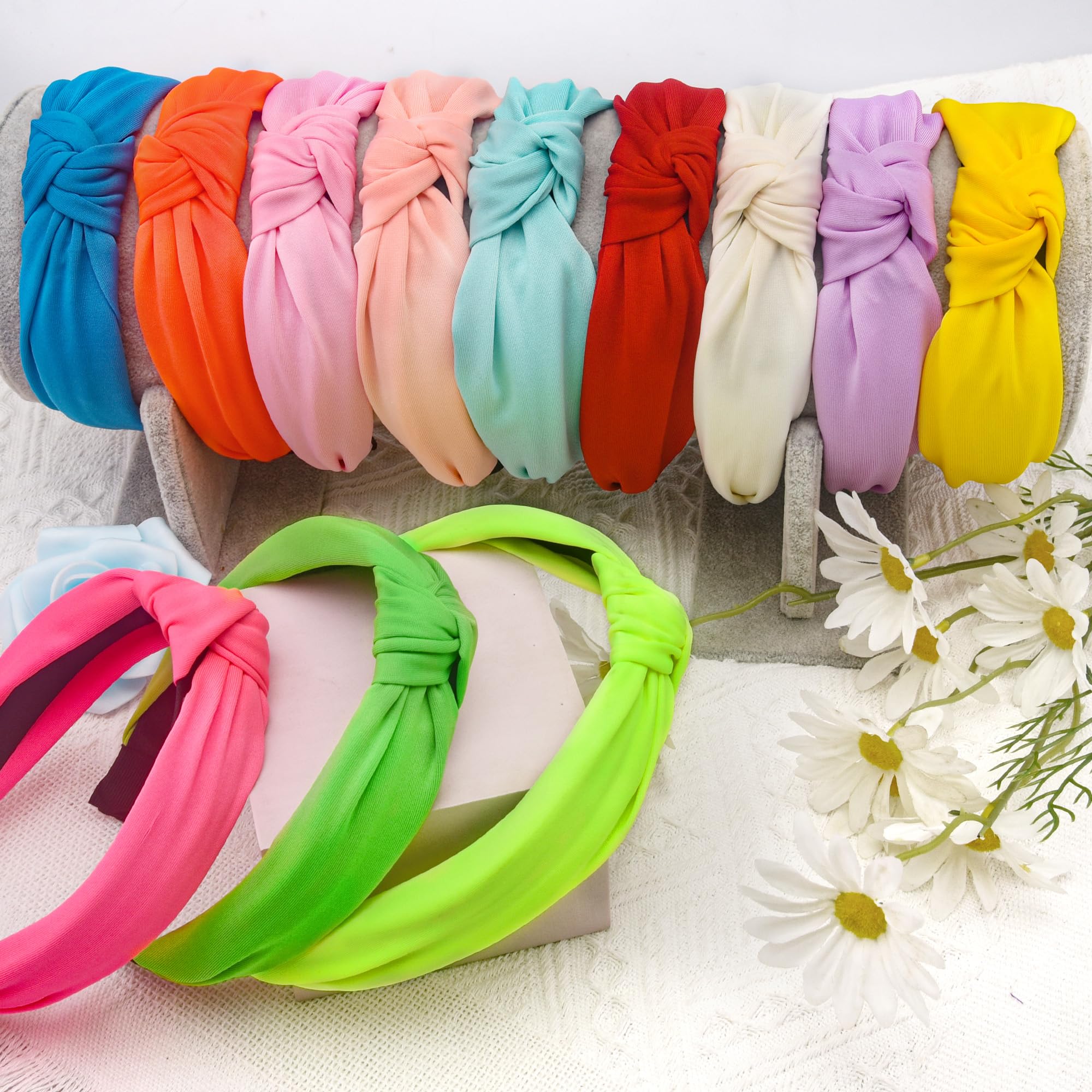 SIQUK 12 Pieces Top Knot Headband Satin Cross Knot Headband Twist Knot Headbands for Women