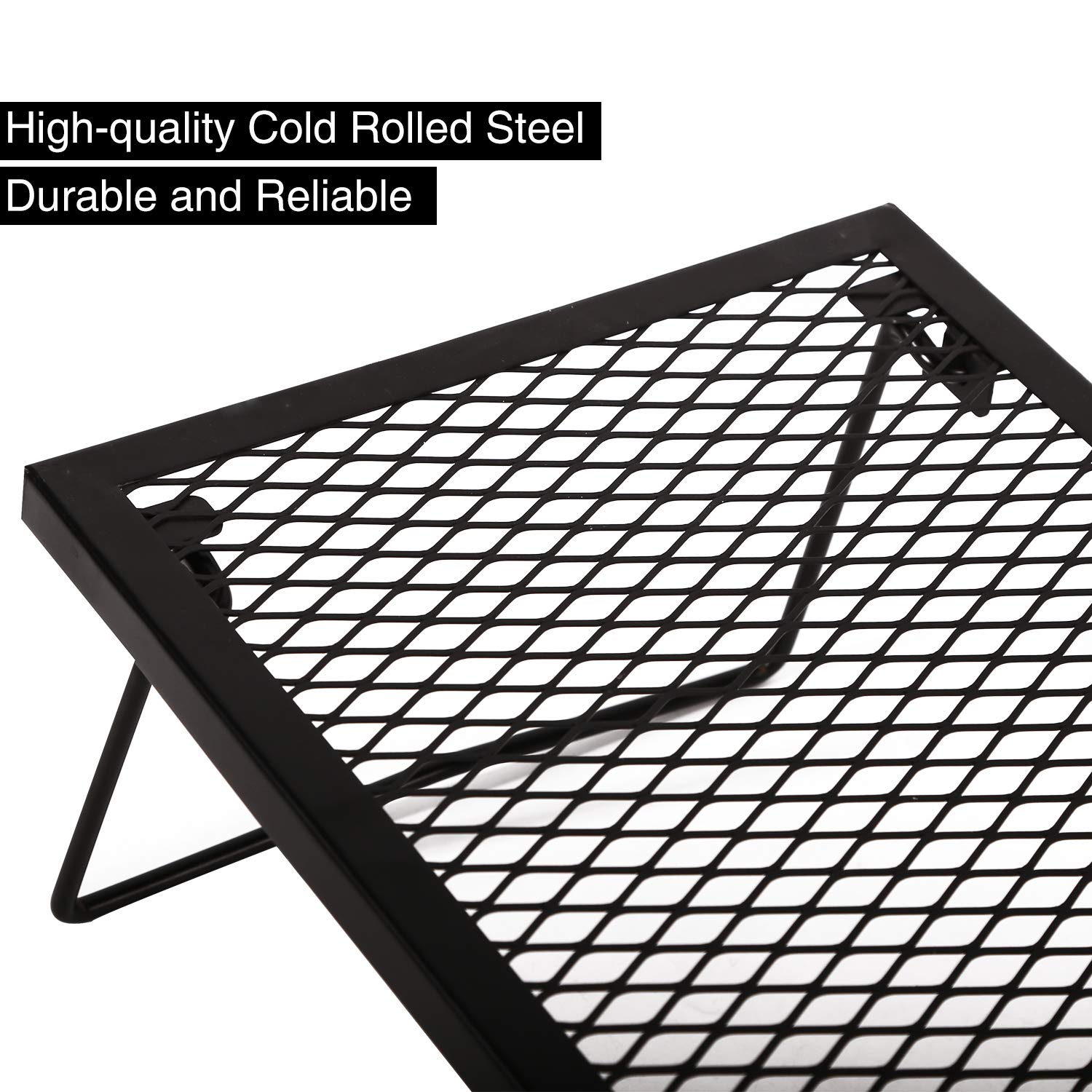 REDCAMP Folding Campfire Grill Heavy Duty Steel Grate, Portable Over Fire Camp Grill for Outdoor Open Flame Cooking, Black Large