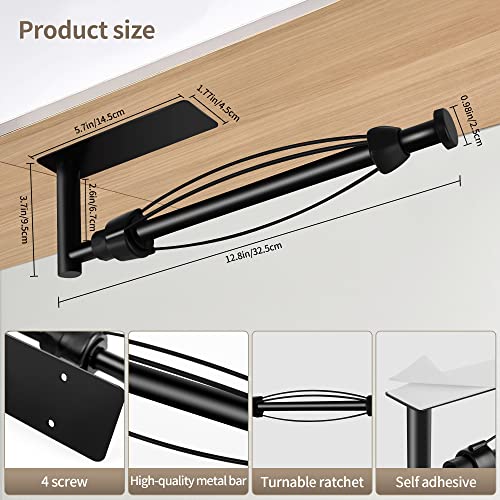 VJAEDEY Paper Towel Holder Under Cabinet, Single Hand Operation, Damping Effect - Stainless Steel Wall Mount - Easy Tear Design - Ideal for Kitchen/Bathroom/Garage - Self-Adhesive/Drill Install, Black