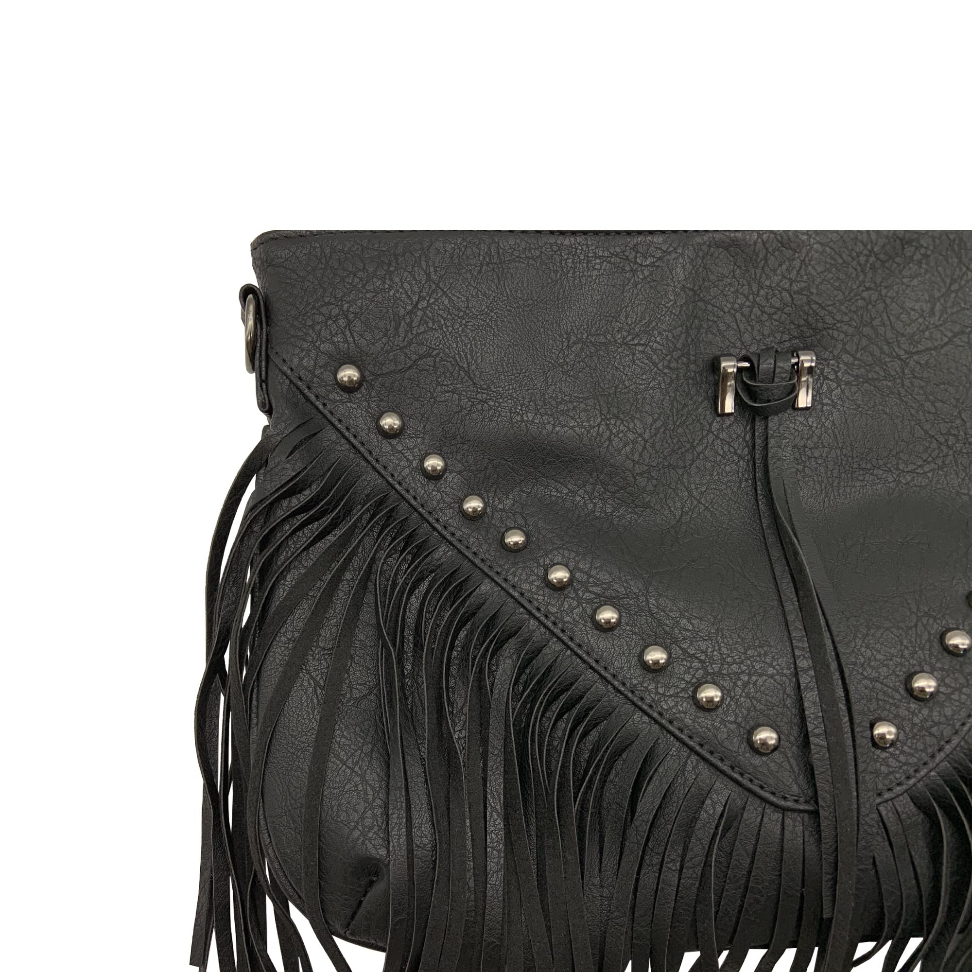TopTTanBo Studded Fringe Tassel Shoulder Bag HOBO Messenger Bag Women's Leather Crossbody Handbags (Brown)