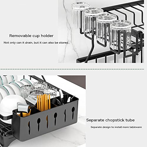 yagiya Dish Drying Rack,2-Tier Dish Racks for Kitchen Counter,Large Dish Rack with Knife case Cup Holder,Dish Drainer Organizer with Utensil Holder, Dish Drying Rack with Drain Board