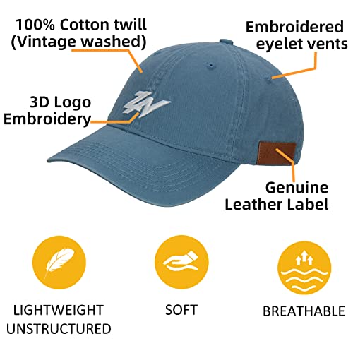 Unisex Vintage Washed Twill Cotton Baseball Cap Soft Unstructured Adjustable Dad Hat (Denim Blue)