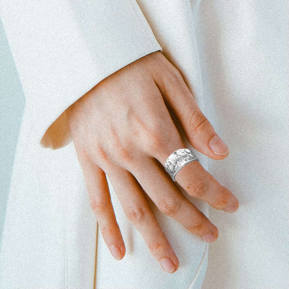 Womens Open Simple Irregular Geometric Chunky Wide Band Ring,Adjustable S925 Sterling Silver Full Finger Thumb Index Finger Statement Ring Jewelry for Women Girls (Ring_H, Adjustable)