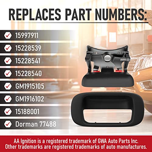 Replacement Tailgate Handle Latch and Bezel Trim with Clips - Replaces 15997911, 15228541, 15228539, 15228540 - Compatible with Chevrolet Silverado and GMC Sierra 1500, 1500HD, 2500HD, 2500, 3500