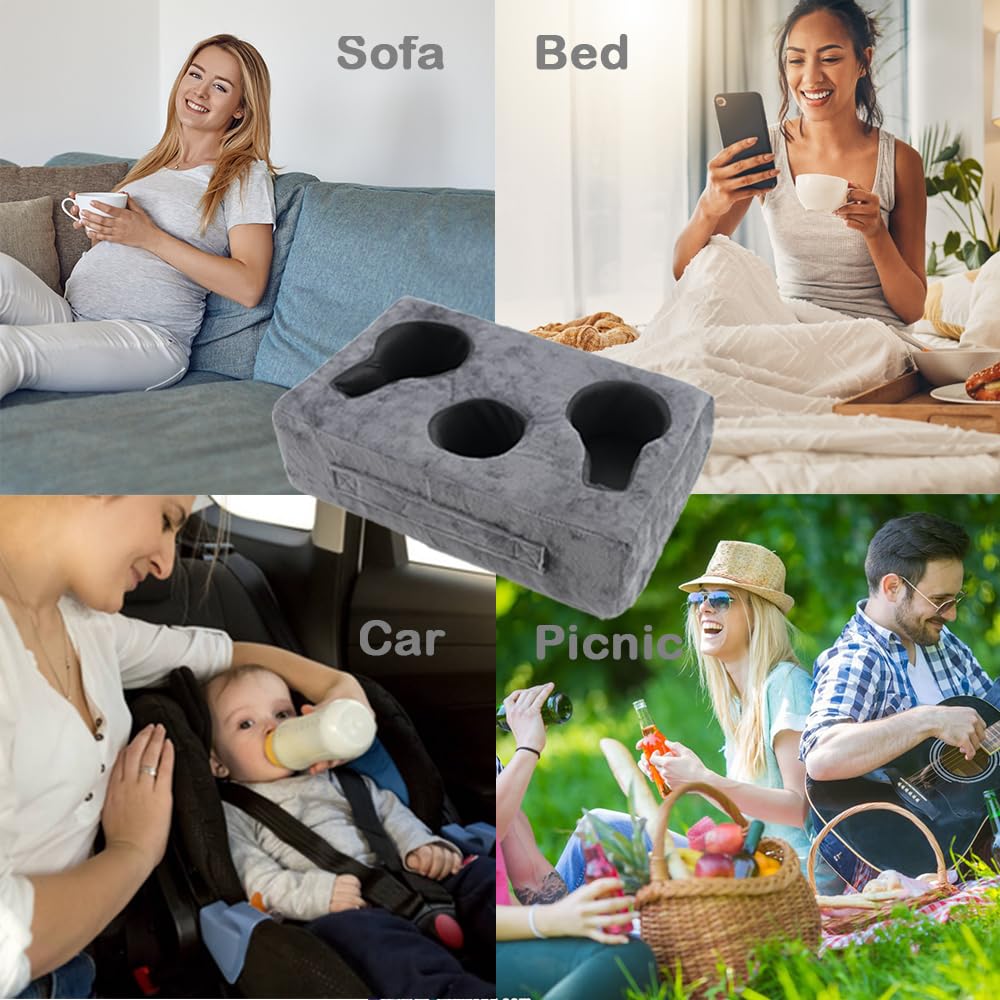 Sofa Cup Holder, Couch Cup Holder Pillow, Sofa Arm Table, Sofa and Bed Drink Caddy, Remotes Holder, for RV, Car, Beach(Grey)