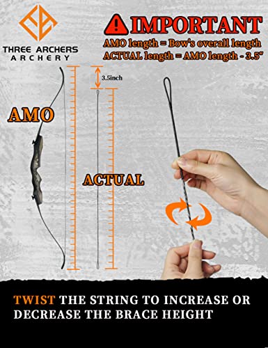 THREE ARCHERS Bowstring Replacement for Recurve Bow Dacron B-55 Bow String 12strands AMO 62 for Traditional Bow