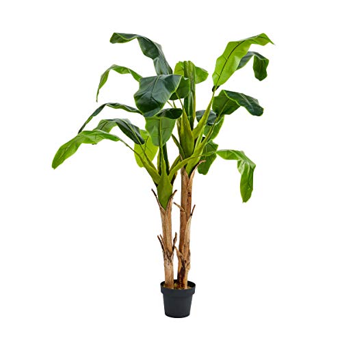 Pure Garden Artificial Banana Leaf Tree-72” Double Trunk Style Faux Plant in Sturdy Realistic Indoor Potted Topiary-Home Décor