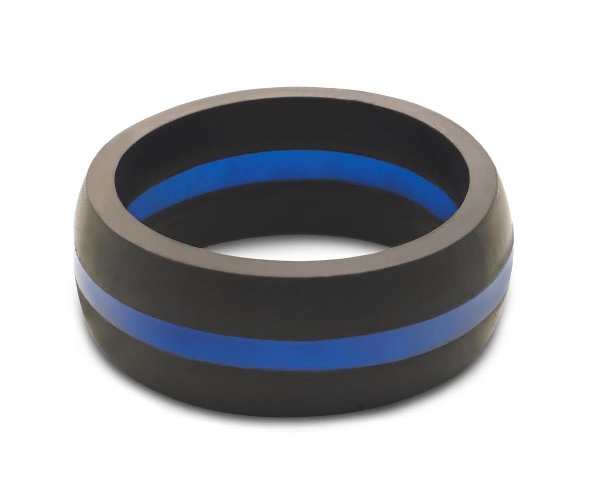 QALO Men's Rubber Silicone Ring, Classic Thin Line Rubber Wedding Band, Breathable, Durable Rubber Wedding Ring for Men, 8.5mm Wide 2.5mm Thick, Blue, Size 11
