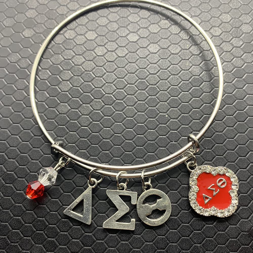 Youngsome Red rhinestone metal DELTA Elephant Metal Pendant sorority adjustable wire bangle bracelet (A)