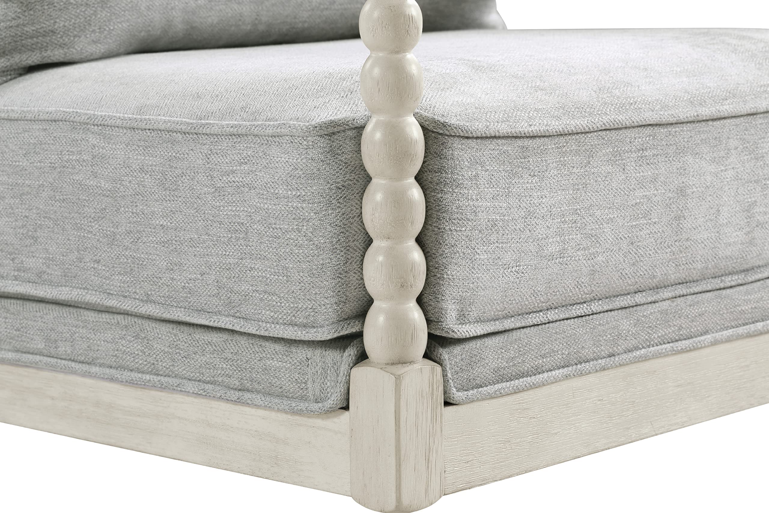 OSP Home Furnishings Kaylee Spindle Accent Chair with Antique White Wood Frame, 26.5β W x 32.25β D x 37β H, Smoke Grey Fabric