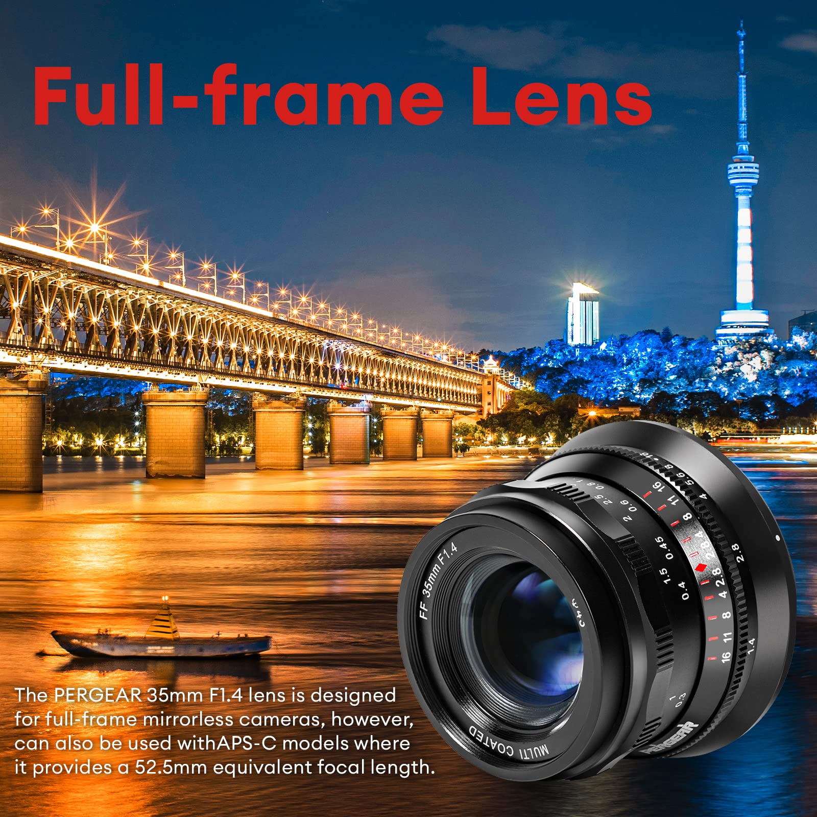 PERGEAR 35mm F1.4 Full-Frame Manual Focus Lens, Compatible with Sony E-Mount Cameras A7 A7II A7III A7R A7RII A7RIII A7RIV A7S A7SII A7SIII A9 A7C A6400 A6000 A6600 A6100 A6500 A6300 (Black)