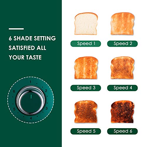 REDMOND 4 Slice Toaster Retro Stainless Steel Toasters with Bagel Defrost Cancel Function, 6 Browning Settings, Green, ST033