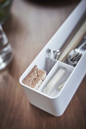 YAMAZAKI Home Rin Utensil Case Knife Fork Spoon Silverware Cutlery Holder With Divider, Portable For Kitchen Counter Or Table - Plastic + Wood