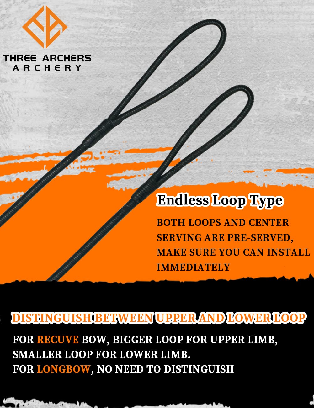 THREE ARCHERS Bowstring Replacement for Recurve Bow Dacron B-55 Bow String 14strands AMO 62 for Traditional Bow