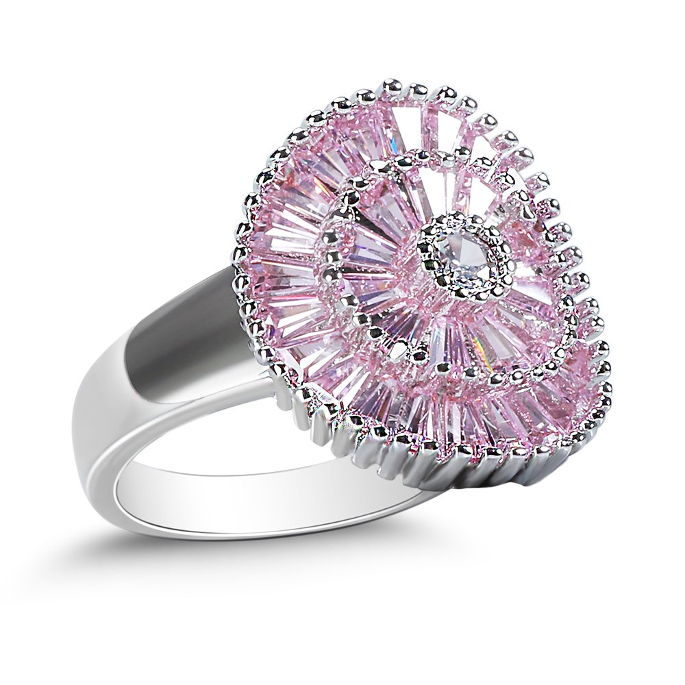 Psiroy 925 Sterling Silver Plated Created Pink Topaz Filled Cluster Statement Ring Size 6