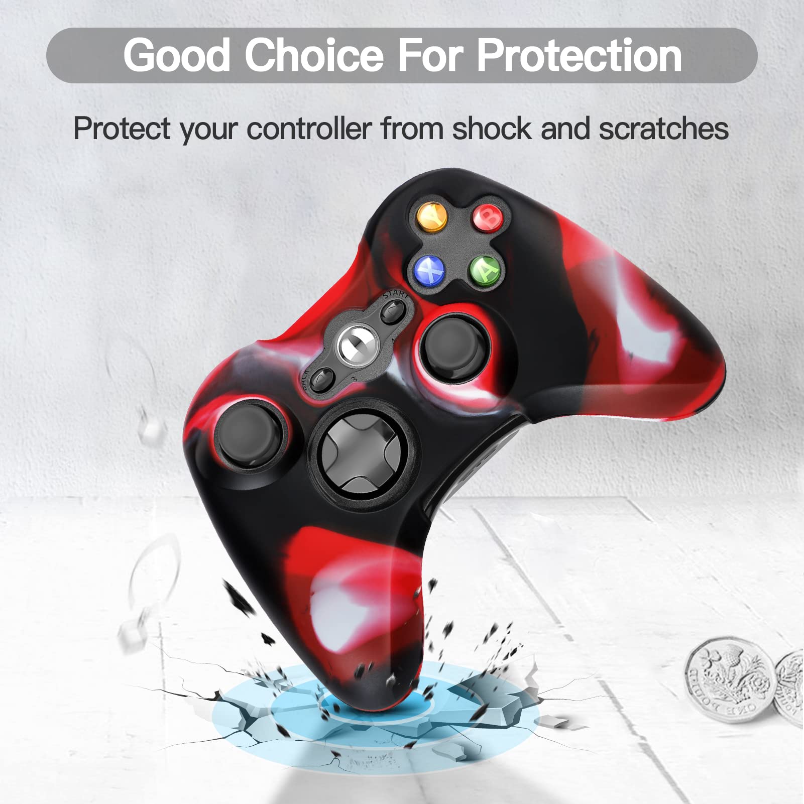 XNMOA Protective Skin for Xbox 360 Protector Cover Case for Xbox Accessories Set, Anti-Slip Soft Comfort Silicone Skin Case Compatible with Xbox 360 Controller (Red Black White )