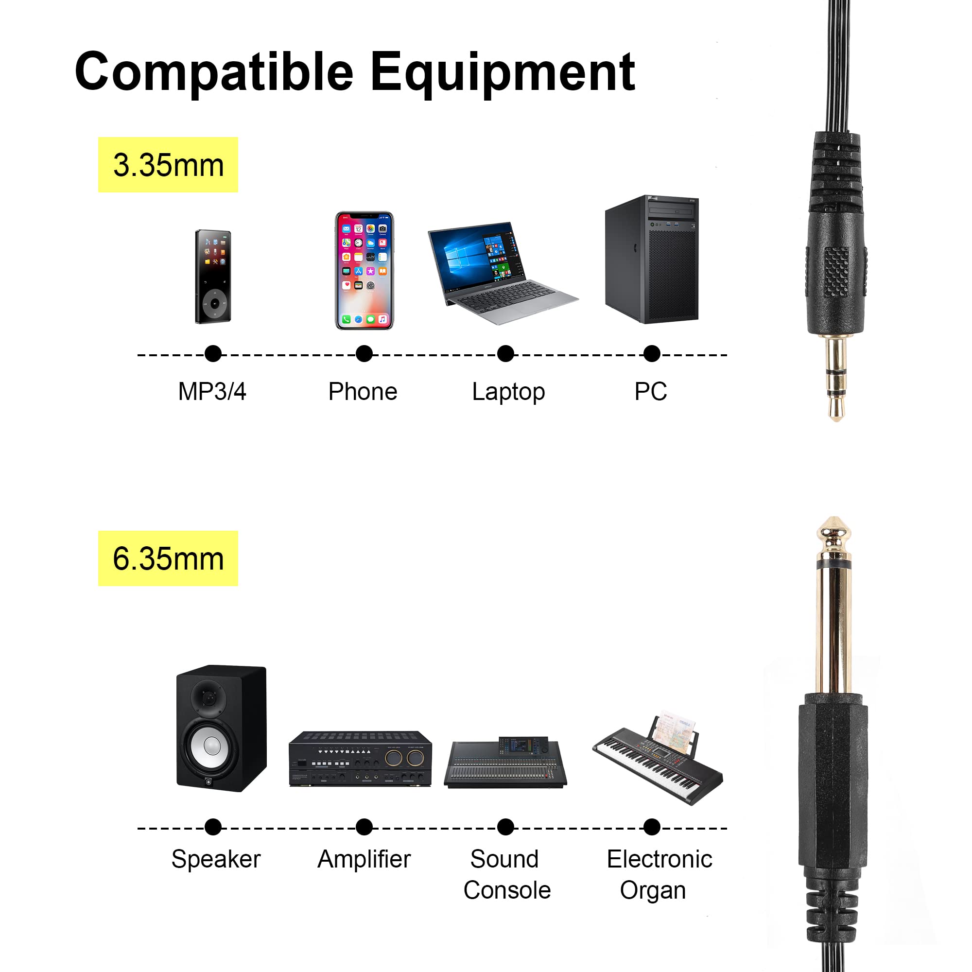 PNGKNYOCN 3.5mm TRS to 1/4 inch TS Cable,6.35mm (1/4 inch) Mono to 3.5mm (1/8 inch) TRS Stereo Interconnect Audio Coiled Cable for Headphone,Amp etc.