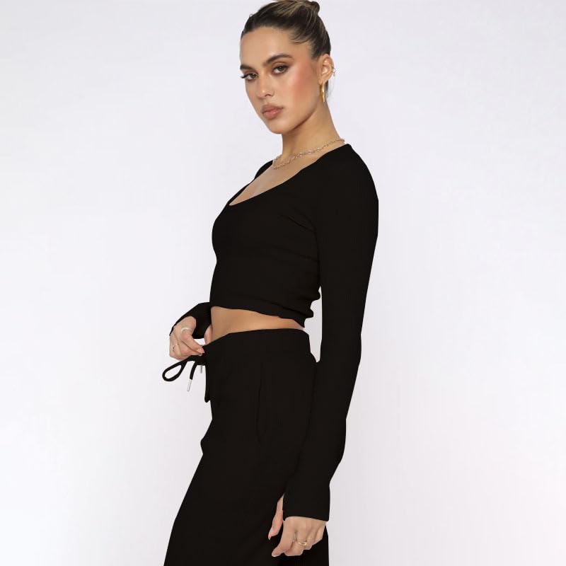 THLAI Letter Print 2 Piece Outfits for Women Long Sleeve Pullover Top and Long Gradient Pants Tracksuits Jogging Workout Set