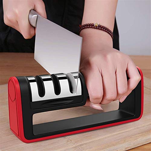 TSWEET Sharp Knife Sharpener – 3 in 1 Non-Slip Ergonomic for Professional Kitchen Knife Sharpener, Diamond rods, Tungsten Carbide Plates, Ceramic Stone, Safe