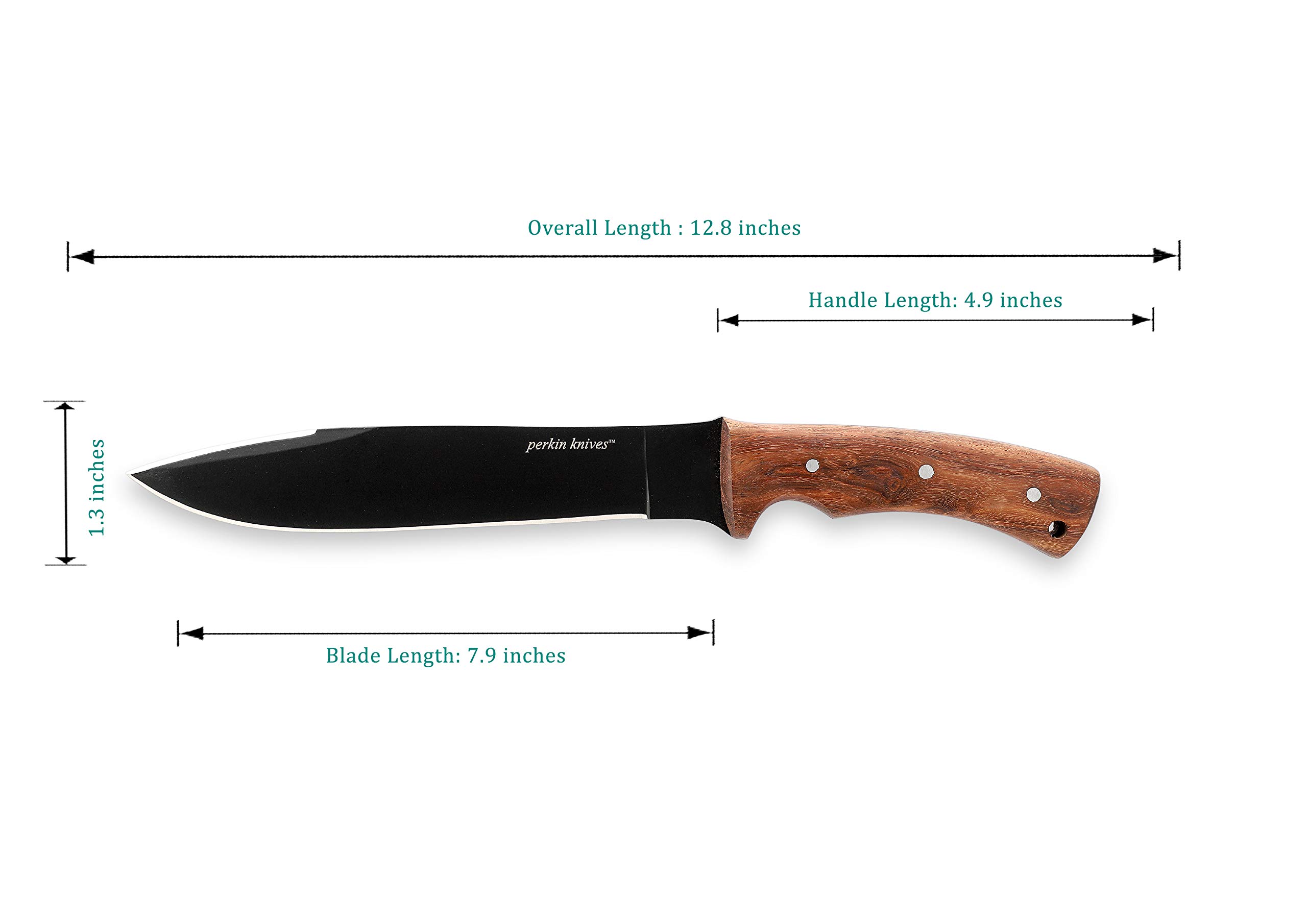 Perkin - Fixed Blade Hunting Knife - Black Carbon Steel Bushcraft Knife - 12.8 Inchs Full Tang Camping Survival Knife