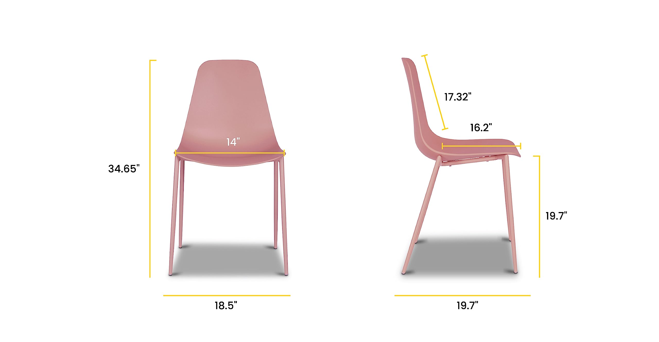 POLY & BARK Isla Modern Kitchen Chairs Set of 4 - Plastic Dining Chair with Metal Legs - Quick Assembly Simple Cafe Chairs Plastic for Indoor or Outdoor - White