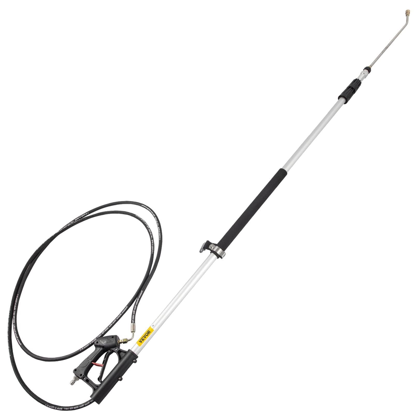 VEVOR Telescoping Pressure Washer Wand, 18ft Length Adjustable Power Washer Extension Wand, 4000PSI 9GPM Power Cleaning Tools w/Strap Belt, 5 Nozzle Tips, 3/8'' & 1/4'' Quick Connectors, Silver/Black