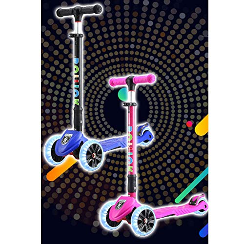 Rollick Scooter Kickboard - Mini Deluxe LED 3-Wheeled, Lean-to-Steer for Preschool Kids with LED Light-up Wheels, Ages 2-5 Pink (Pink)