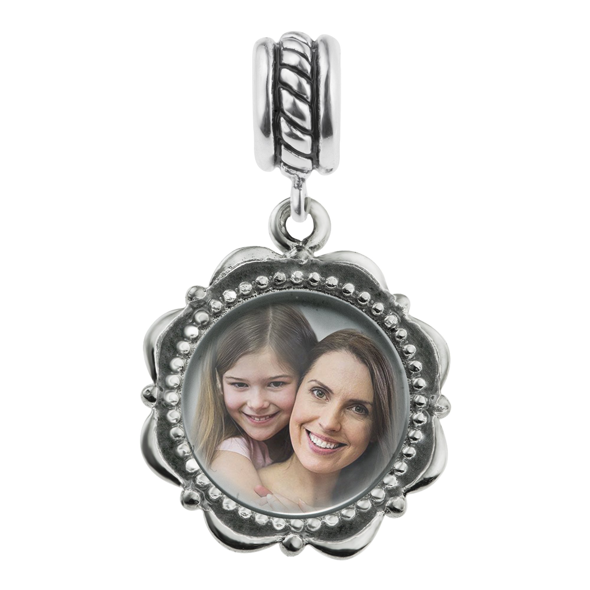 Qina C Sterling Silver Custom Personalized Dangle Photo Flower Frame Bead F/European Charm Bracelet Gift f/Family Friend Wife Daughter