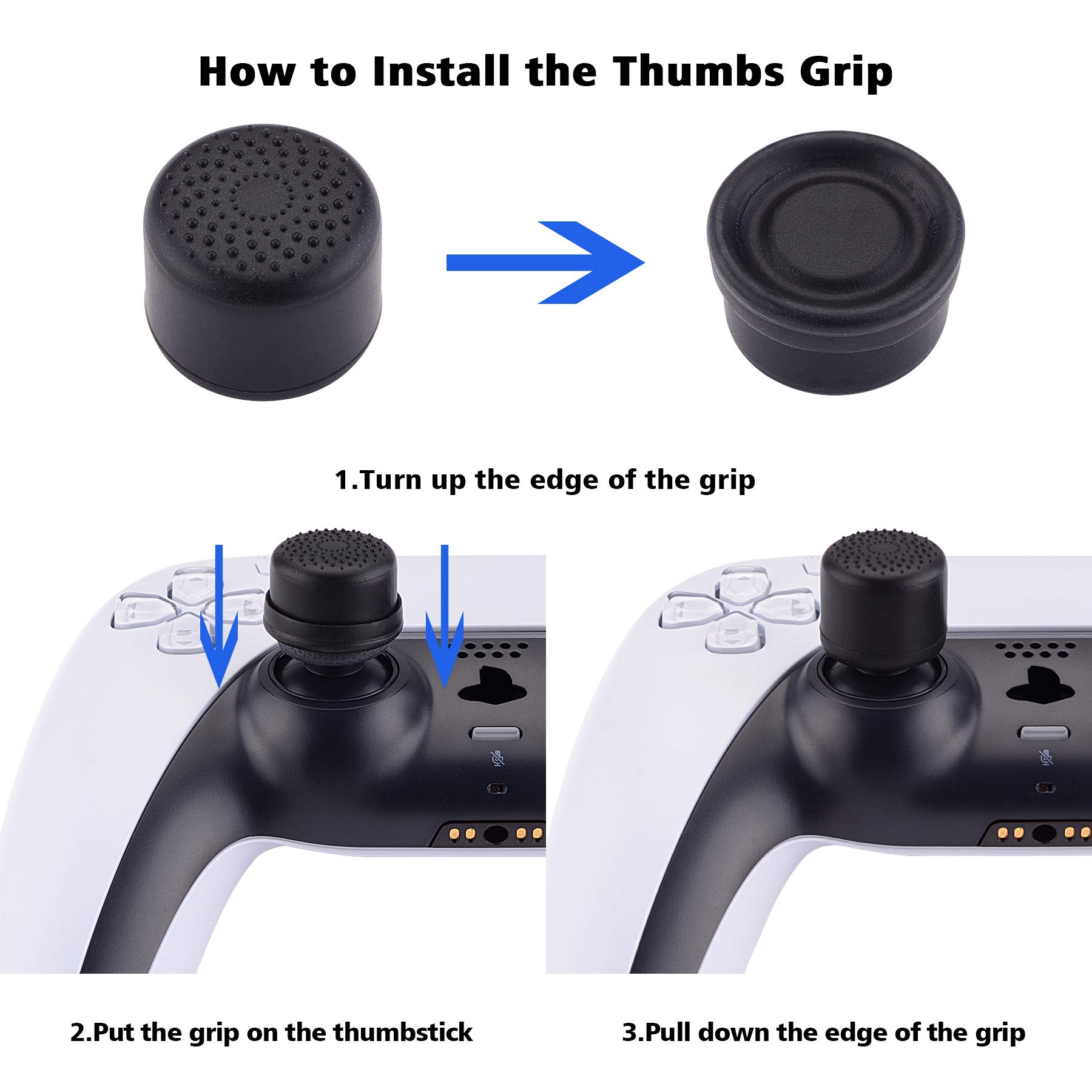 PlayVital Blue Ergonomic Stick Caps Thumb Grips for PS5/4, Xbox Series X/S, Xbox One, Xbox One X/S, Switch Pro Controller - with 3 Height Convex and Concave - Diamond Grain & Crack Bomb Design