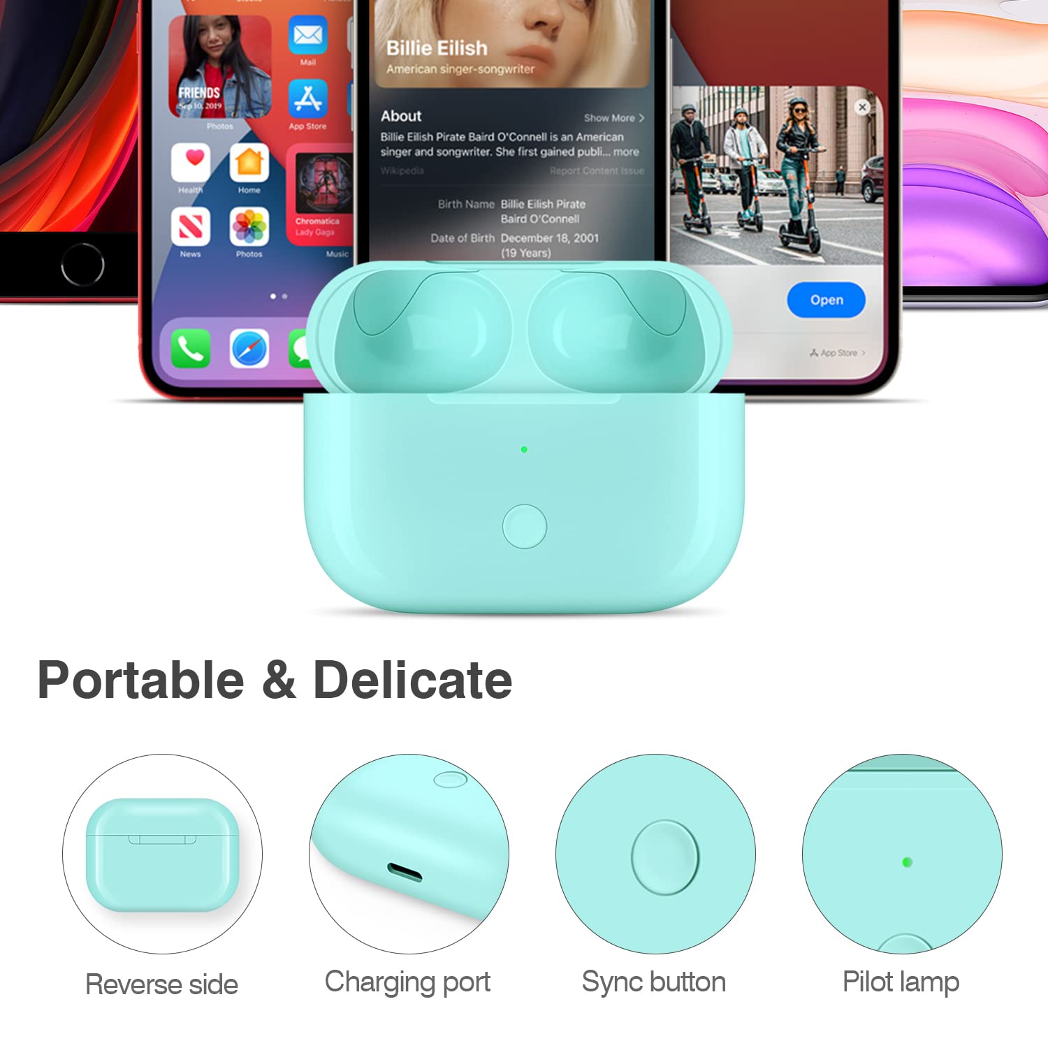 Upgraded Wireless Charging Case Compatible for Air Pod Pro, Replacement Wireless Charger Case Compatible with Pro, with Bluetooth Pairing Sync Button (Green)
