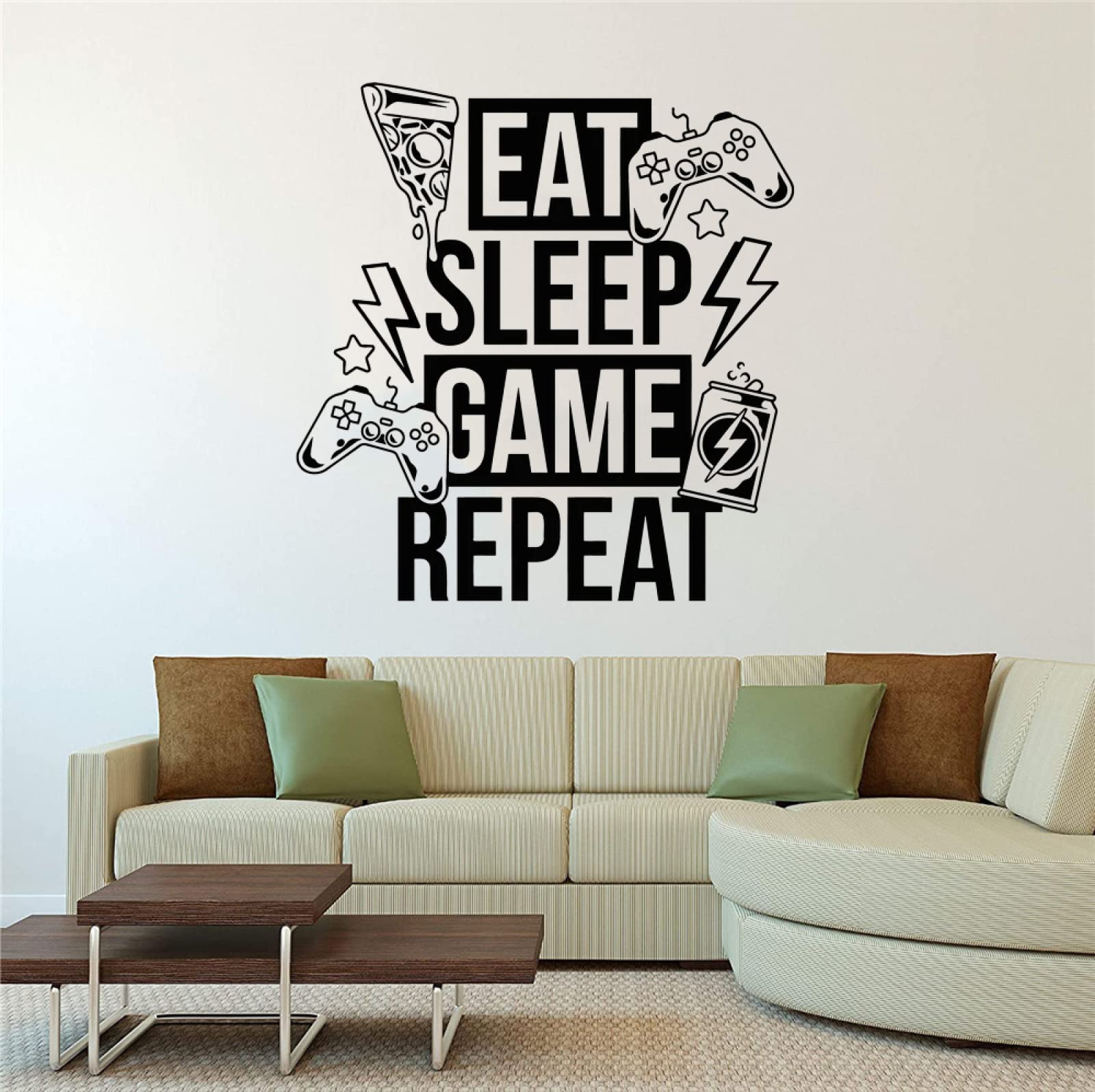 Vinyl Wall Decal Eat Sleep Game Repeat Video Games Joystick Gaming Room Stickers Mural 57cm x 62cm