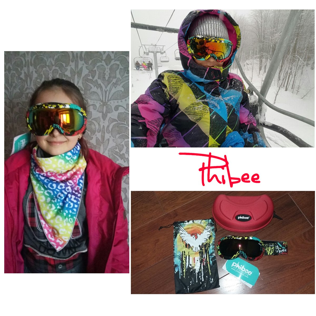 PHIBEE Kids Snow Ski Goggles 100% UV Protection Anti-Fog Snowboard Goggles for Boys and Girls C16