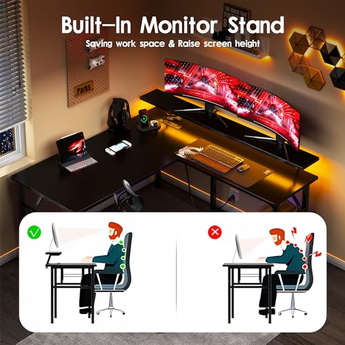 sogesfurniture 55 x 55 inches L-Shaped Folding Computer Desk, Left & Right Adjustable Half-Installed - Large L Desk Home Office Desk Workstation Desk, Black