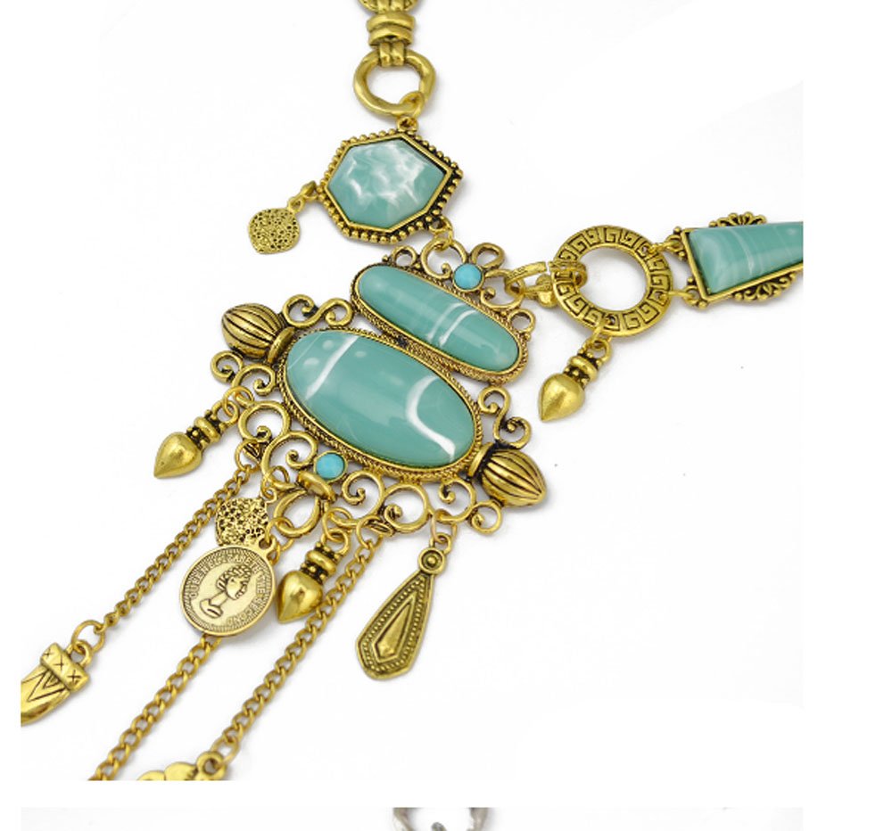 Shineland Bohemian Exaggerate Turquoise Big Alloy Pendant Necklace Women Statement Jewelry (Style # 2 ANTI GOLD)