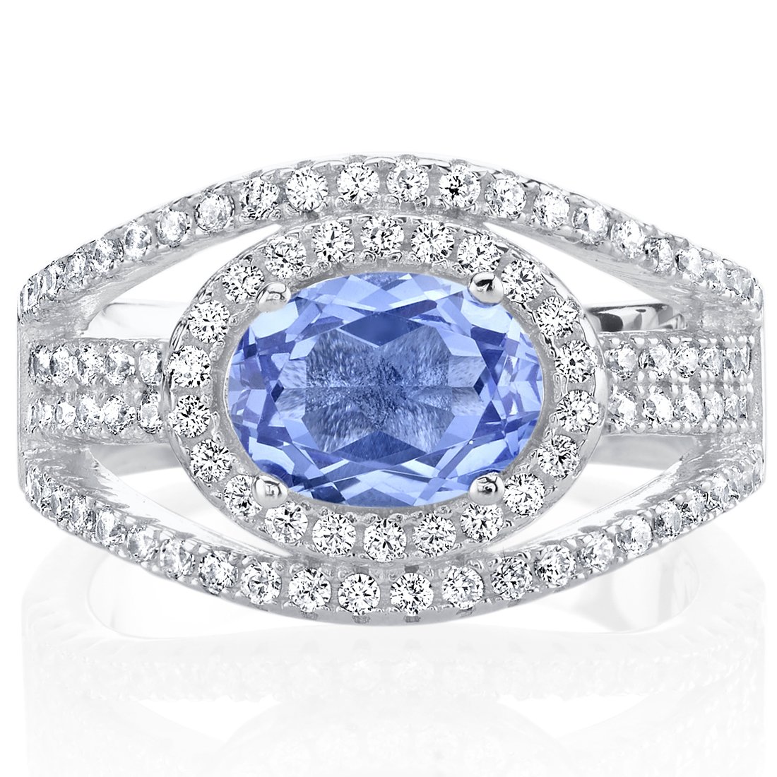 PEORA Simulated Tanzanite Serenity Ring for Women 925 Solid Sterling Silver, 1.50 Carats Oval Shape 8x6mm, Size 8