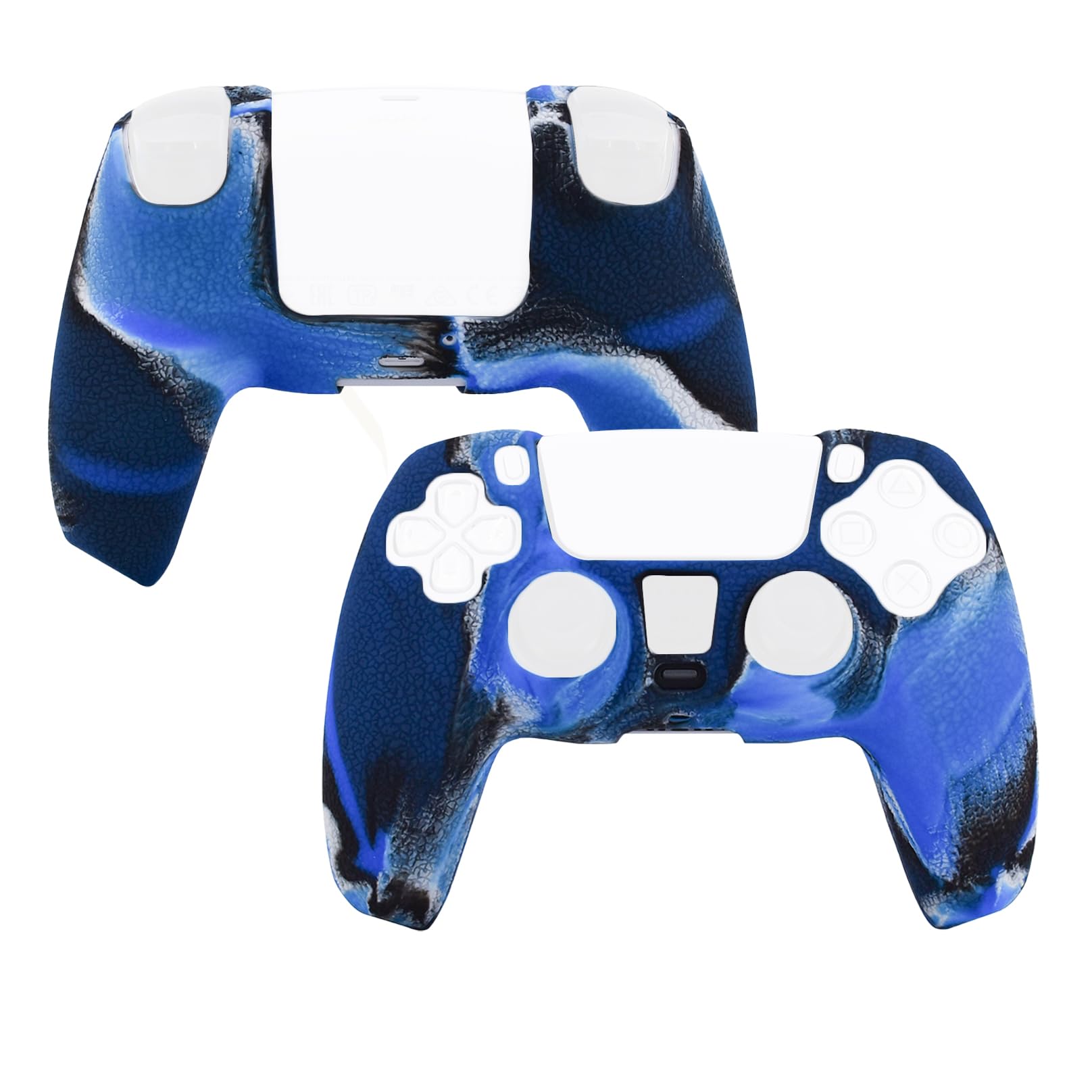 Skin for PS5 Controller Grips,Pandaren Skin Texture Pattern Cover for PlayStation 5 Sweat-Proof Anti-Slip Silicone Cover Hand Grip x 2 with 8pcs FPS Pro Thumb Stick Cap Protector(Camouflage Blue&Red)