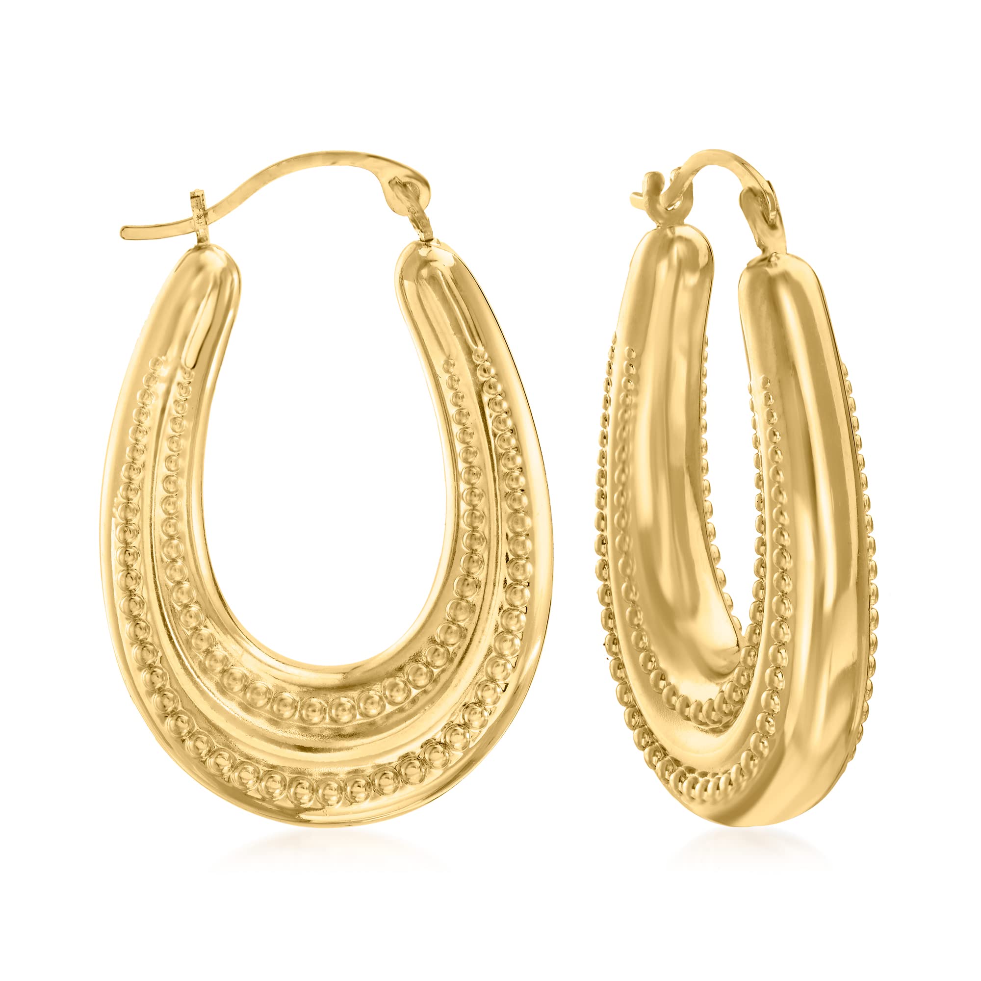 Ross-Simons Andiamo 14kt Yellow Gold Over Resin Beaded Oval Hoop Earrings For Women